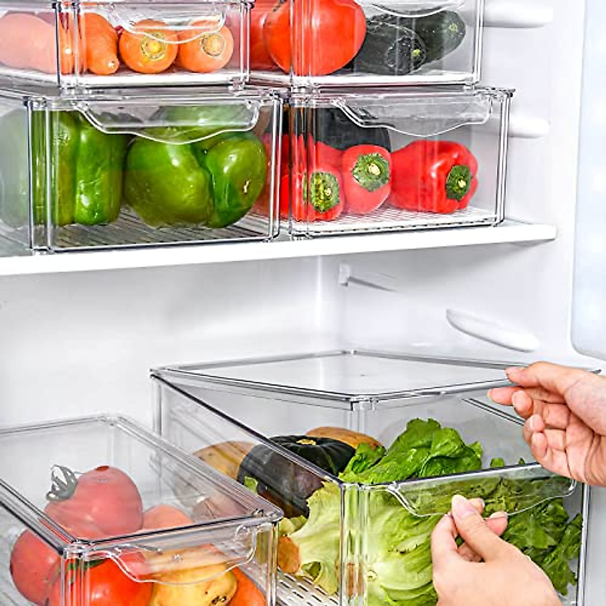 MDHAND Fridge Organizer - Refrigerator Organizer Bins, 10pcs Fridge Organizer and Storage Clear, Stackable Fridge Organizer Bins with Lid BPA Free Egg Organizer for Refrigerator