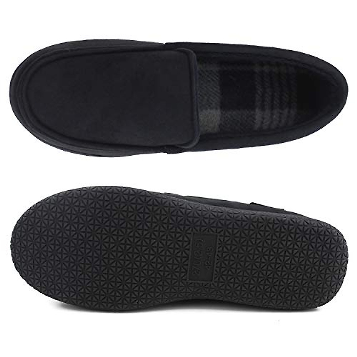 Magtoe Men's Casual Memory Foam Slip On Moccasin Flats Slippers Micro Suede Indoor Outdoor TPR Shoes(11-12,Black)