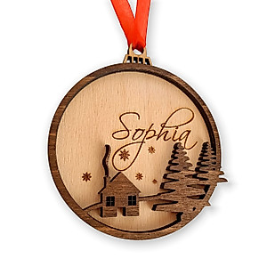 Personalized Wood Christmas 2024 Tree Ornament Custom Name Handmade Engraved Home Decorations Wooden House Winter Hanging 3D Tree Decor Housewarming Gift Holiday Gift Name Tags Bauble New Year 2025