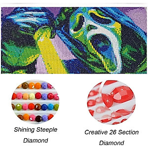 Chuangyi 5D DIY Diamond Art Painting by Number Kits, Horror Movie Round Full Drill Crystal Rhinestone Embroidery Diamond Arts for Home Wall Decor 16X20 inch