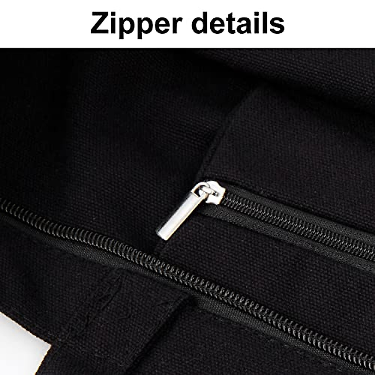 Pshet 1|2 Pack 21'' Canvas Tote Bag Zipper Cotton Bag with Inner Pocket Reusable Grocery Shopping Bag 12oz Cloth Bag DIY Gift,black,pack of 1