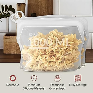 Reli. Reusable Silicone Bags (2 Pack) | Sandwich (1000 ml), Clear | Silicone Bags for Food Storage | Reusable Food Storage Bags for Food, Meal Prep, Storage | Leak-Proof, Dishwasher/Freezer Safe