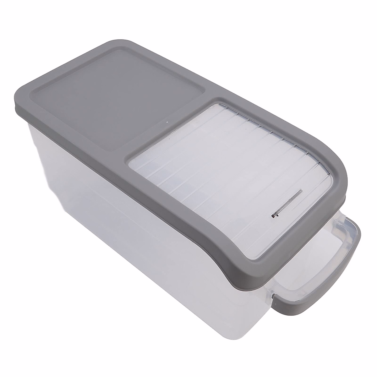 Rice Storage Container, Rice Container, 10kg/22 pounds 15.2 x 7.2 x 8.3in Transparent Rice Bin Cereal Dispenser Airtight Grain Holder with Measuring Cup and Wheels for Organization (Grey)