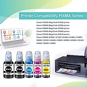 Miss Deer Compatible GI-290 Refill Ink Bottle Replacement for Canon 290 GI290 for Canon PIXMA G4200 G3200 G4210 G2200 G1200 Printers (2 Black 1 Cyan 1 Magenta 1 Yellow) 5-Pack