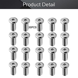 MroMax M6x17mm Nickel Plated Iron Insert Nut Rivet Hex Socket Head Nuts Screw Post Mounting for Furniture Installation Nickel Tone 30Pcs