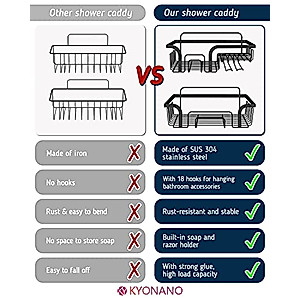 Adhesive Shower Caddy -2 Pack, Shower Organizer Shower Shelves with 18 Hooks and Soap Dish, Rustproof 304 Stainless Steel Shower Shelf Shower Shelf for Inside Shower, No Drilling for Bathroom, Kitchen