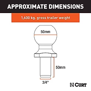 CURT 40099 Chrome European Trailer Hitch Ball, 1,600 kg, 50mm Diameter, 3/4-Inch x 50mm Shank