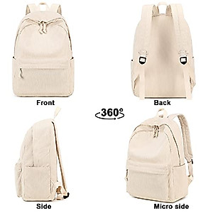 School Backpack for Teens Large Corduroy Bookbag Lightweight 17 inch Laptop Bag for Girls Women Casual High School College (Corduroy-Beige)