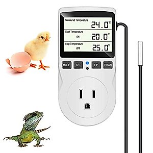 KABASI Digital Temperature Controller, LCD Screen Heating Cooling Reptile Thermostat with Sensor Probe for Snake, Lizard, Incubator, Brewing, Incubator, Greenhouse, Terrarium ℉/℃ 15A 1800W 120V