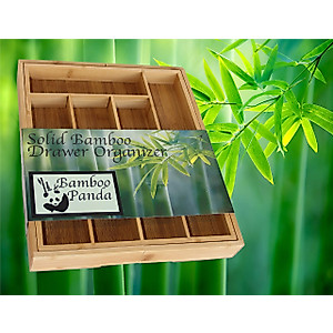Bamboo Panda: 7 Compartment Expandable Drawer Organizer - 100% Natural Bamboo - Silverware, Utensil, Cutlery Tray & Home/Office Organizer