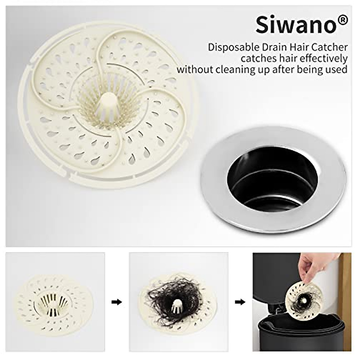 Siwano,12 Pack, Disposable Shower Drain Hair Catcher/ Stopper/ Strainer/ Snare/Trap, Clog Prevention, Bathtub Drain Protector for Bathtub & Bathroom, No Need to Clean (Patent Pending Product)