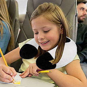 JIANWEI Travel Pillow, Portable and Comfortable Neck Support Pillow with an Eye Mas-k, Rest Neck Support Cushion with Animal Pattern Super Travel Partner(Panda,)