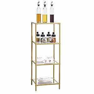 Homhedy 4-Tier Bookshelf,Metal Bookcase,Tempered Glass Shelves,Storage Rack Shelf for Home Office,Living Room,Bedroom, Bathroom,Modern Style,Golden
