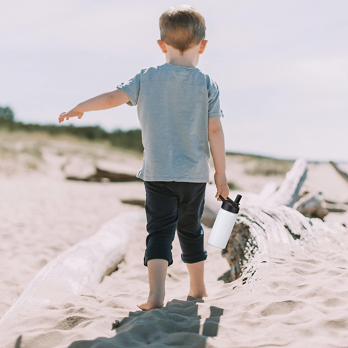 6 Pack Kids Water Bottle with Handle & Straw Lid, 16 oz Personalized Sublimation Water Bottles Blank Bulk, Stainless Steel, Leak Proof for Boys Girls to School Sports Travel Camping, DIY Gift, White