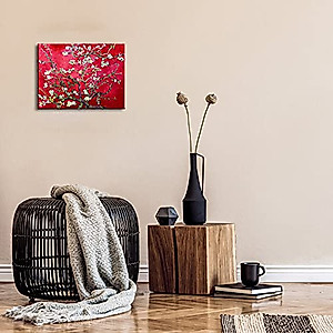 Wieco Art Red Almond Blossom Tree Vincent Van Gogh Paintings Reproduction Canvas Prints Wall Art for Home Decor and Wall Decor Classical Flowers Pictures Artwork