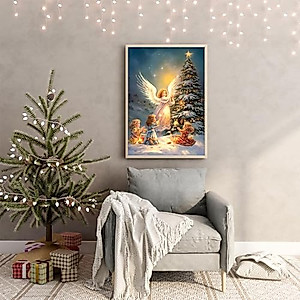 Eleploi Winter Christmas Diamond Painting Kit, Angel Prayer Diamond Painting Art Kit, 5D Full Round Diamond Diamond Painting DIY Crafts Wall Decor Gift 24x32 Inch