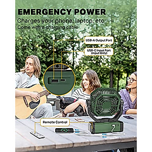 Rechargeable Fan with Auto Oscillating & Remote & Timer & LED Light, 20000mAh 9-Inch Battery Powered Fan(70Hrs), Camping Fan for Tents, Travel, Worksite, Strong Hurricane, USB Cordless Portable Fans