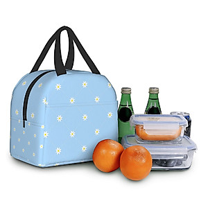 Ucsaxue Insulated Lunch Bag Women Men, Reusable Tote Lunch Box, Leakproof Cooler Lunch Bags for Work Office Travel Picnic, Cute Daisy Flower Light Blue