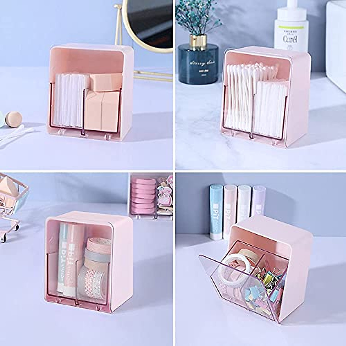 Hikinlichi Cotton Swab Ball Organizer Q-Tips Container Cotton Pads Holder Cosmetic Makeup Pads Dispenser Box 2 Sections with Clear Lid for Bathroom Washroom Countertop Home Office Desktop Storage