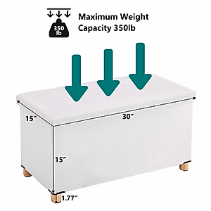 YOUDENOVA 30 Inches Folding Storage Ottoman Bench, Velvet Storage Chest, Footrest Couch with Wooden Legs, Support 350lbs for Bedroom, Living Room, Hallway, White