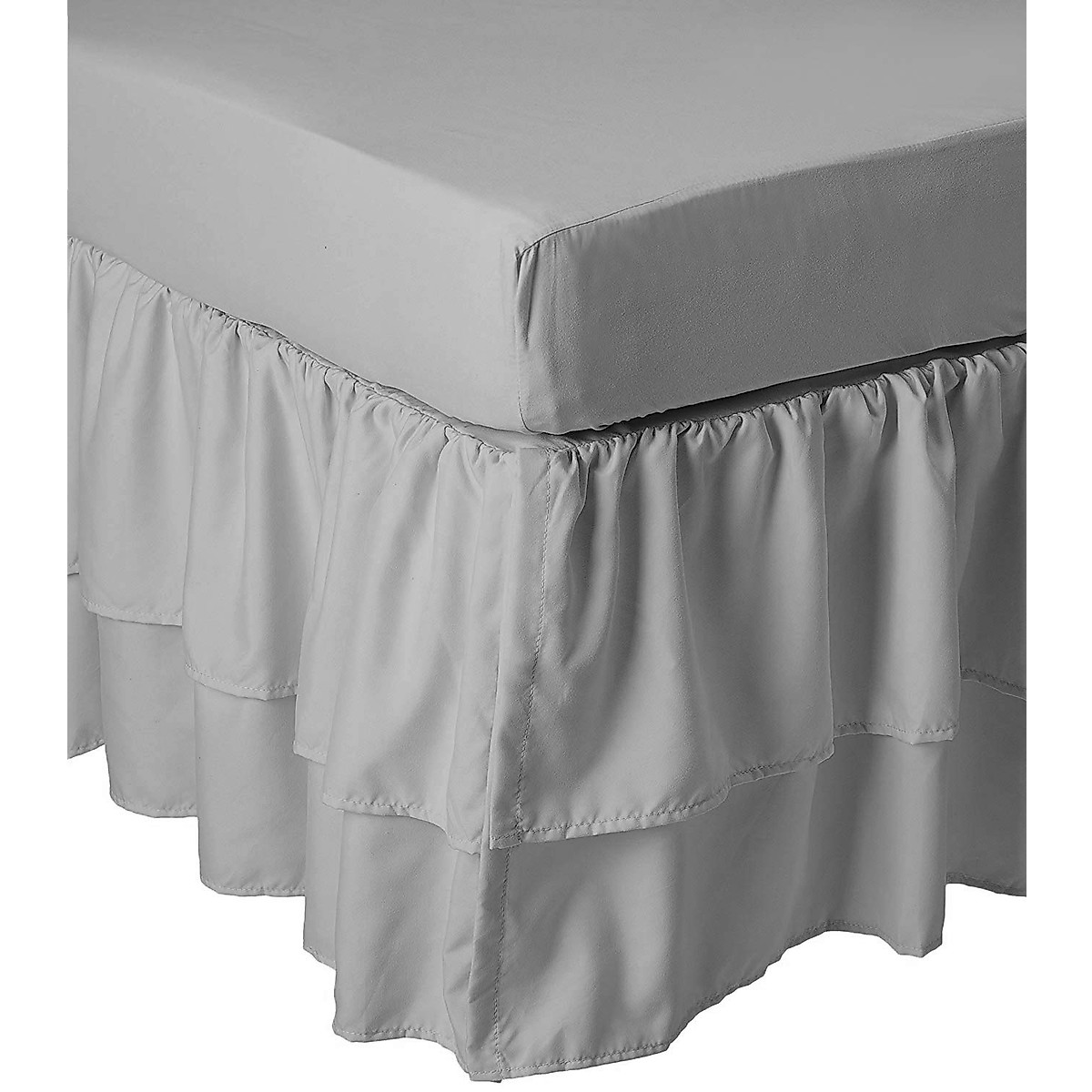 American Baby Company Double Layer Ruffled Crib Skirt Waterproof Mattress Pad Cover and Microfiber Fitted Crib Sheet Bundle, Gray, for Boys and Girls