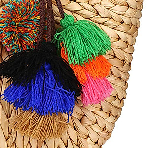 Womens Large Straw Bags Beach Tote Bag Handwoven Hobo Bag Summer Beach Bag Straw Handbag (Brown with Pom Poms)