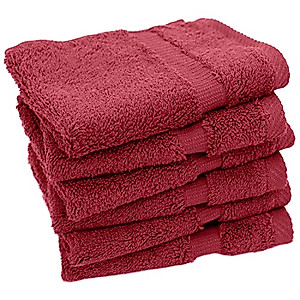 Luxury Hotel & Spa Collection, 100% Turkish Cotton 700 GSM Cloth, for Body wash, Makeup Remover & Facial Cleaning, Baby, face, Dobby Border Soft washcloths Towel Set 13" X 13", Cranberry, Set of 6