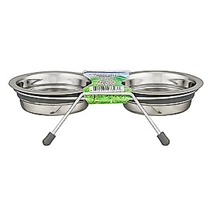 Loving Pets Silent Double Diner Pet Bowl, 1/2-Pint, Grey