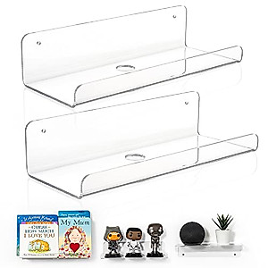 OAPRIRE Clear Acrylic Wall Shelf Set of 2, 10" Floating Book Shelves for Wall, Display Floating Wall Shelves for Bathroom, Bedroom, Kitchen