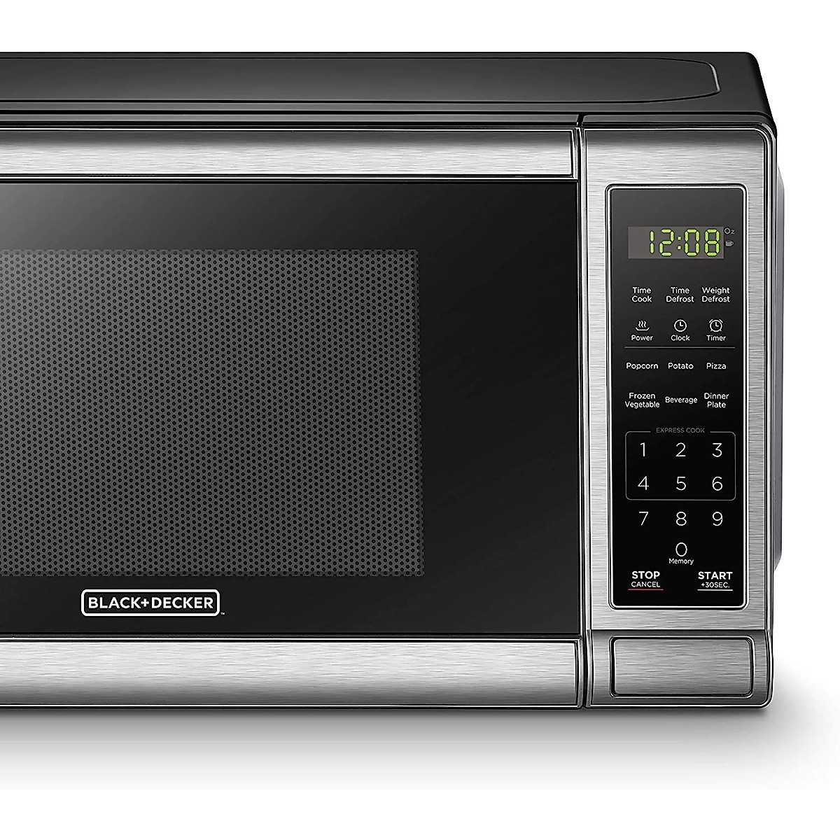 BLACK+DECKER EM720CB7 Digital Microwave Oven with Turntable Push-Button Door, Child Safety Lock, 700W, Stainless Steel, 0.7 Cu.ft