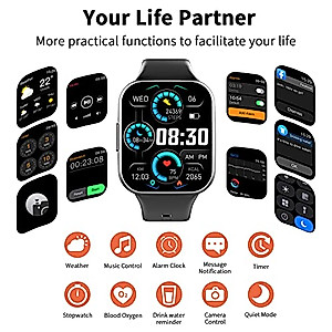 Smart Watch for Men Women, 1.69'' Fitness Tracker Health Monitor for Heart Rate, Blood Oxygen, Sleep,25 Sport Modes Activity Trackers IP68 Waterproof,Message Notification Fitness Watch for Android iOS