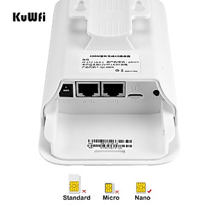 KuWFi 300Mbps Outdoor 4G LTE CPE WiFi Router with Sim Card Slot CAT4 SIM Routers with POE Adapter Work with IPcamera or Outside WiFi Coverage (US Version B2/B4/B5/B12/B13/B14/B66/B71)