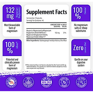 1 Body Magnesium Bisglycinate Supplement, 44 mg Pure Chelated Formula, 120 Capsules, Maximum Absorption, Muscle Cramp Relief