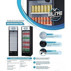 Elite Kitchen Supply Commercial Glass Door Merchandiser Refrigerator, ETL NSF Upright Display Fridge Cooler, Fan Cooling Stainless Steel, Black, 27" W 14.7 cu. ft. GDC-14