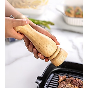 Ousyaah Salt and Pepper Grinder Set (8''), Manual Salt and Pepper Shakers with Adjustable Ceramic Rotor, Refillable Wooden Salt and Pepper Mill Set for Spices, Pepper, Himalayan and Sea Salts (Y)