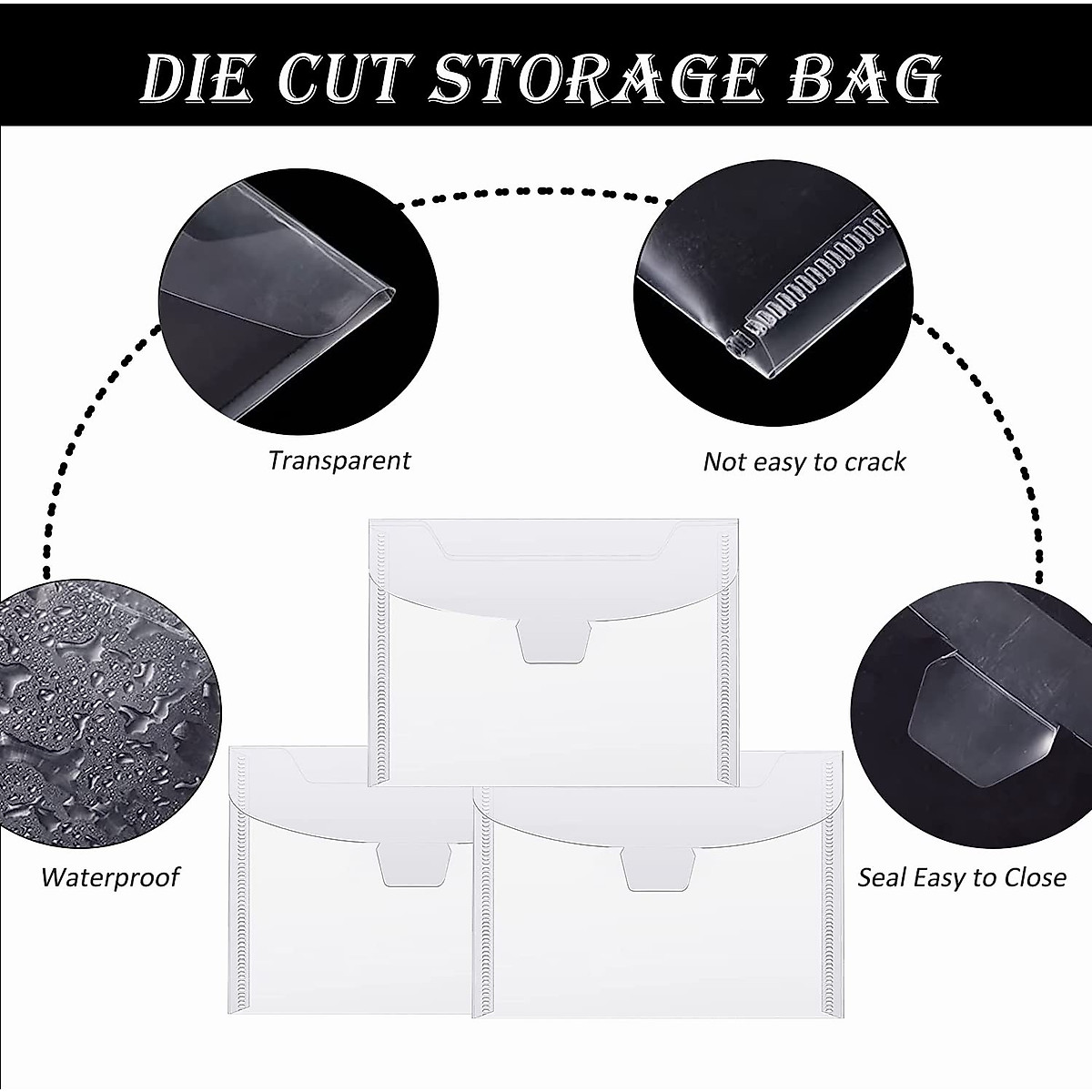 50 Pieces Clear Stamp and Die Storage Bag Pockets with Label Stickers Envelopes Scrapbooking Storage Cutting Dies Stencil Organizer for Card Making, Clear Stamp Storage(5.5x7.5 Inch)