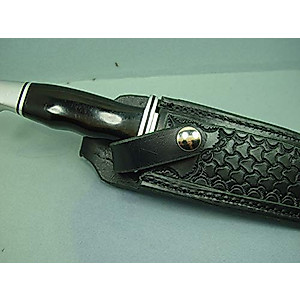 Custom knife sheath for the buck 120 knife. The sheath is made out of 10 ounce water buffalo hide leather. The water buffalo leather is soft pliable and durable. The sheath is a right hand carry with a belt loop that will take up to a 3 inch belt. The she