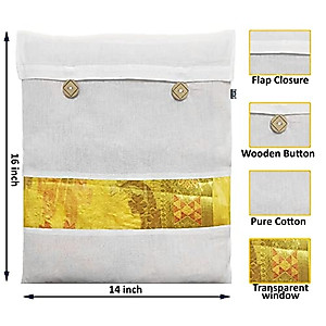 Clarkia Reusable Cotton Saree Cover Set of 12 with see through window big size for Storage, Wardrobe Organizer bags saree bags cotton (16x14 inch, Beige)