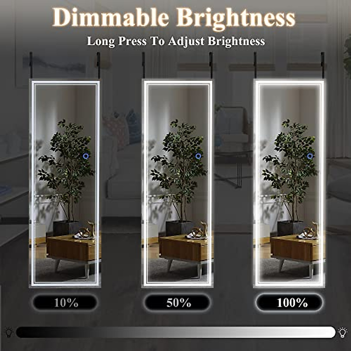 NeuType Full Body Mirror with Lights, 51"x18" LED Mirror Full Length, Full Length Mirror with LED Lights, Wall Mounted Door Hanging Mirror, Dressing Mirror for Bedroom Living Room, Silver