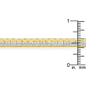 Kate Bissett 18k Gold Plated 7 Inch Tennis Bracelet with Princess Cut Clear Cubic Zirconia in a Channel Setting