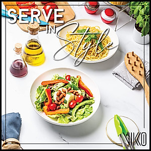 Vikko Pasta Bowls, 8.5 Inch Salad Bowls, White Soup Bowls, Fine Bone China Pasta Bowls, Set of 6, Microwave and Dishwasher Safe