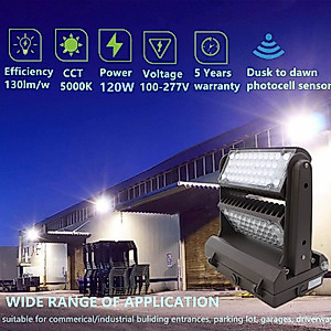 Rotatable LED Wall Pack Light with Dusk to Dawn Photocell, 120W 15600LM 600-800W HPS/HID Equiv., 5000K Daylight ETL Commercial Outdoor Security Lighting for Warehouse, Entrance, Parking, Garage