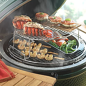 KAMaster 3 Tier 5 Piece EGGspander Replacement Kit for Large Big Green Egg,Stainless Steel Grill Stack Rack with Removable Cooking System,BBQ Grill Basket Grill Expander Rack Ultimate Set Fit L BGE