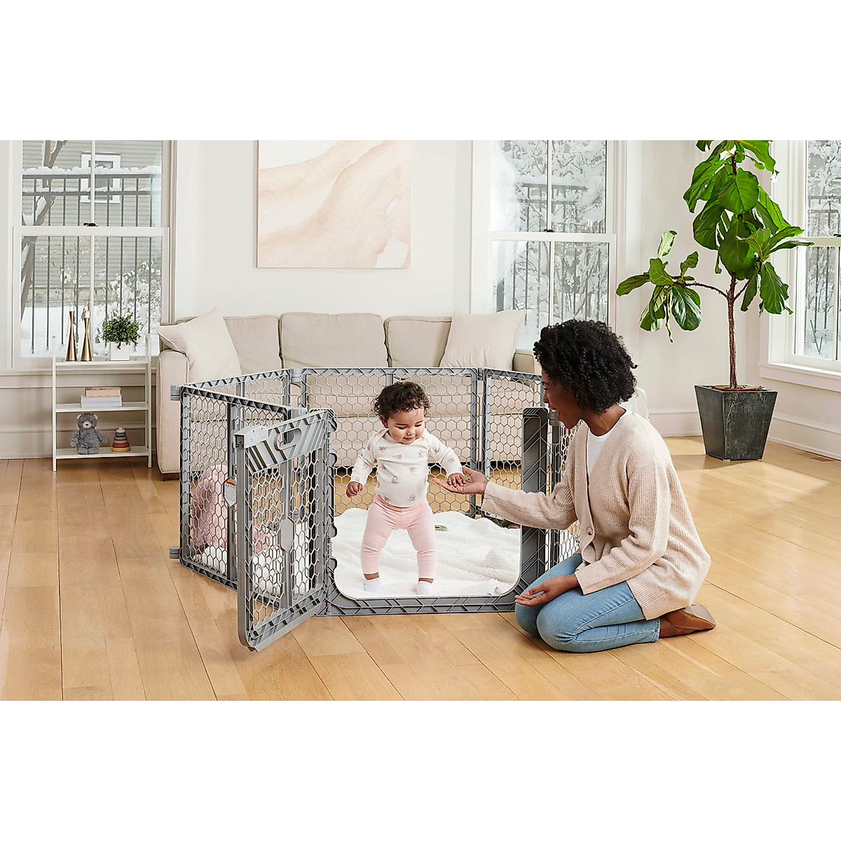 Regalo Plastic 192-Inch Super Wide Adjustable Baby Gate and Play Yard with Door, Award Winning Brand, 2-in-1, Bonus Kit, Includes 4 Pack of Wall Mounts, Gray