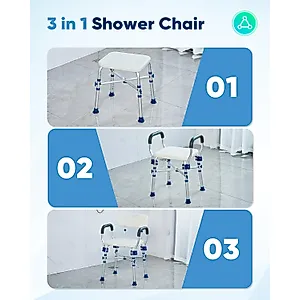Zler Shower Chair with Arms and Back 500lbs, Heavy Duty Shower Seat for Inside Shower, Medical Adjustable Bath Seat for Bathtub, Anti-Slip Shower Stool for Elderly Handicap & Bariatric
