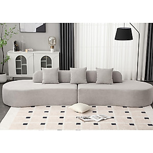 VnndeNest 130" Modular Sectional Sofa，Terrycloth Fabric Modern Minimalist Sofa, Comfy Upholstered Curved Sofa with 3 Pillows, Luxury 4 Seater Couch for Living Room, Apartment, Free Installation，Grey