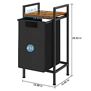 Laundry Hamper with Shelf Small Laundry Sorter with Removable Bag Pull Out Laundry Basket Organizer for Laundry Room Bedroom Bathroom, Brown&Black