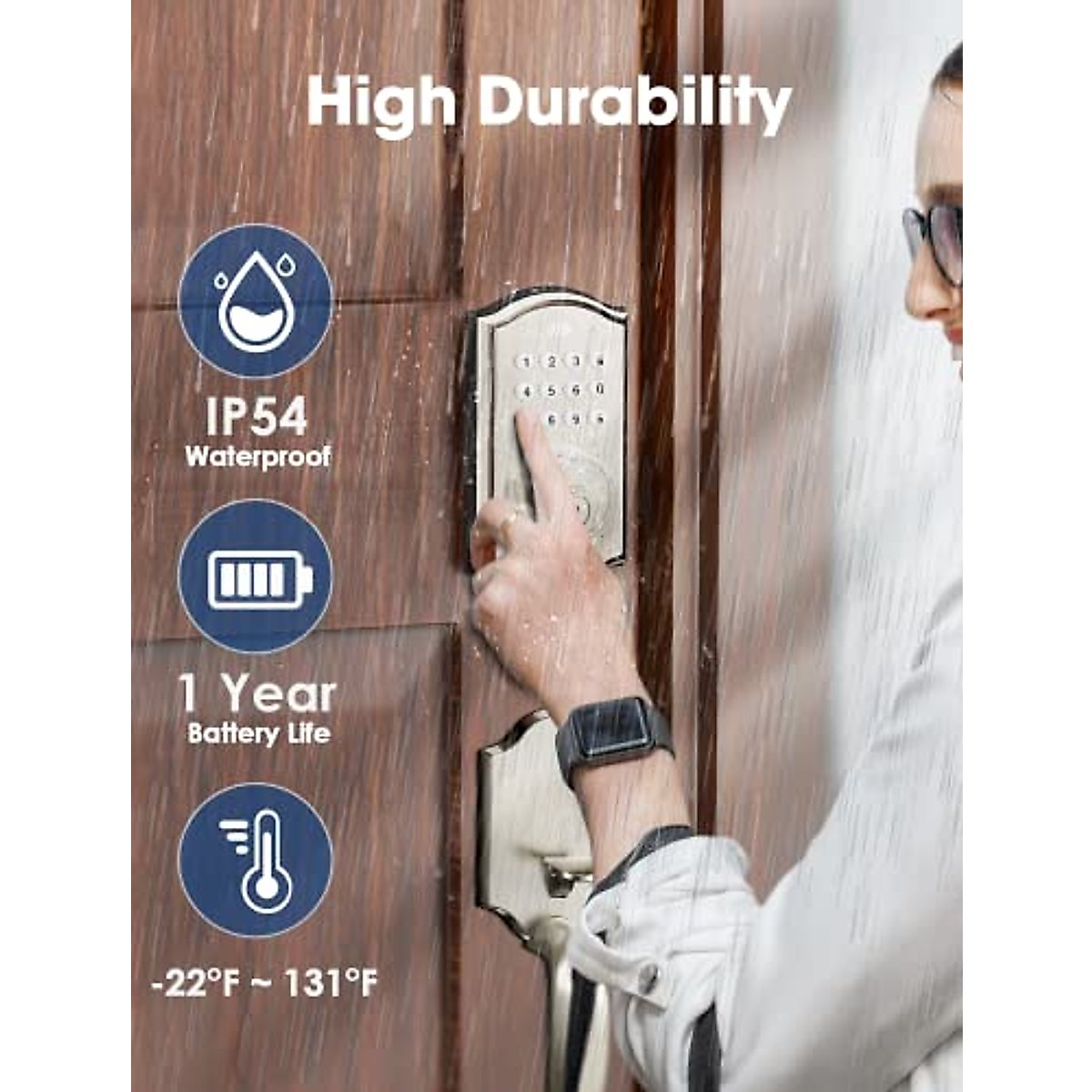 Keyless Entry Door Lock, Electronic Keypad Deadbolt with Handle, Auto Lock Front Door Handle Sets, Easy to Install, 50 User Codes, Security Waterproof Smart Locks for Front Door, Home/Hotel Use