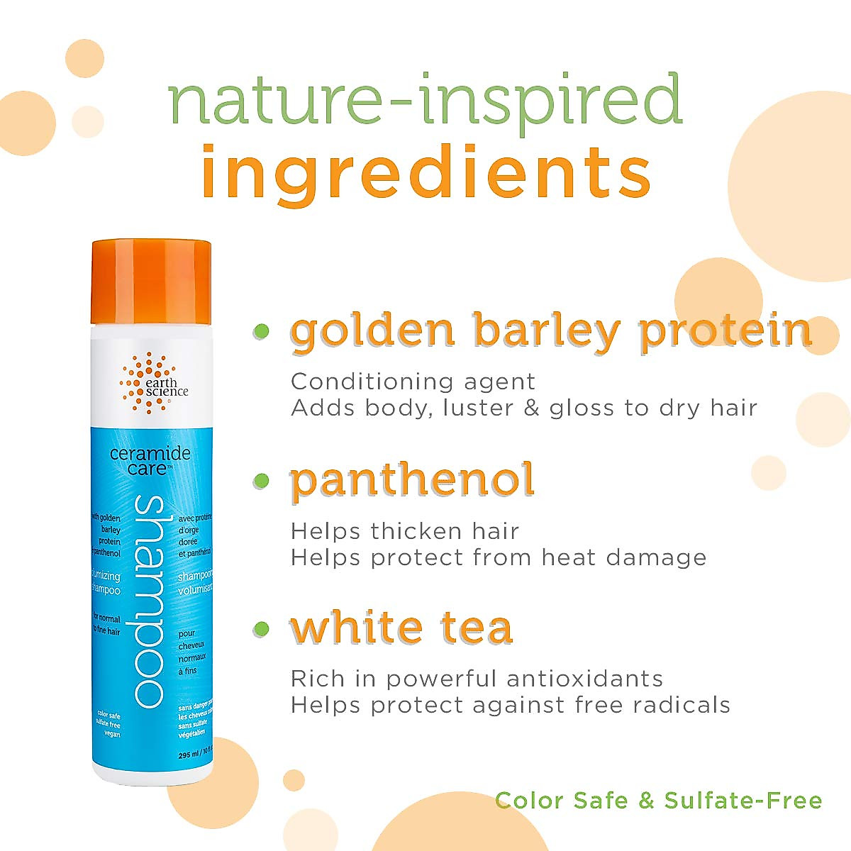 EARTH SCIENCE Ceramide Care Volumizing Shampoo & Conditioner Bundle (Cardamom Scent, 10 oz.)