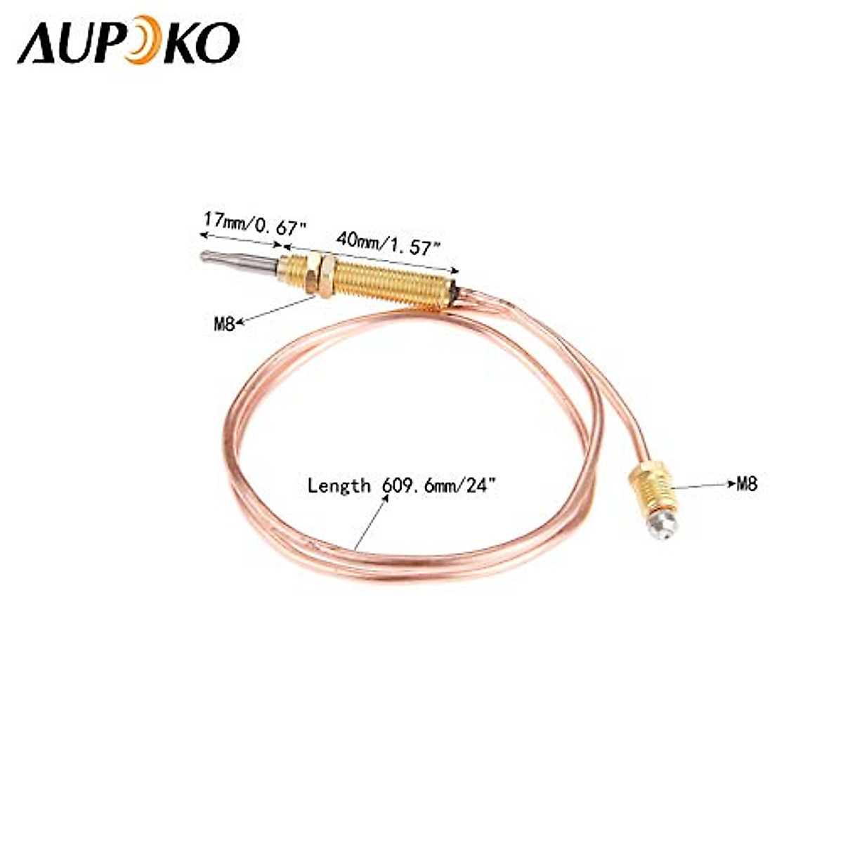 Aupoko Universal Gas Thermocouple, 600 mm Length, M8x1 End Nut and Head Tip Fit for BBQ Grill or Fire Pit Heater or Gas Water Heater